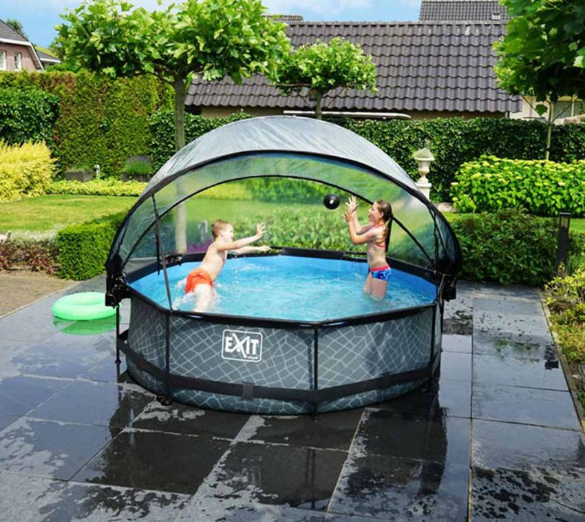 Exit Rundpool Abdeckung inkl. Überdachung Pool Stone Grau, Ø300x76 cm ...