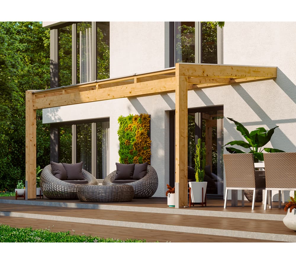 Skan Holz Holz Terrassenüberdachung Novara natur 309x450x280 cm | mygardenhome